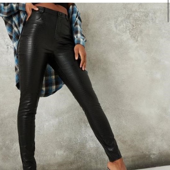 Missguided | Pants & Jumpsuits | Missguided Black Croc Faux Leather ...